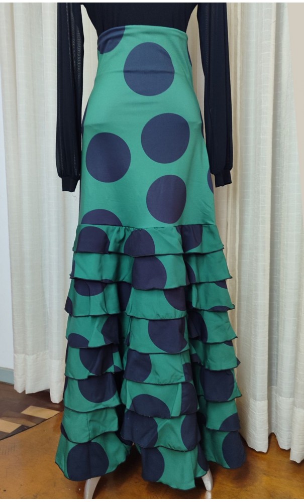 Falda Flamenca Verde c/Lunares Negros